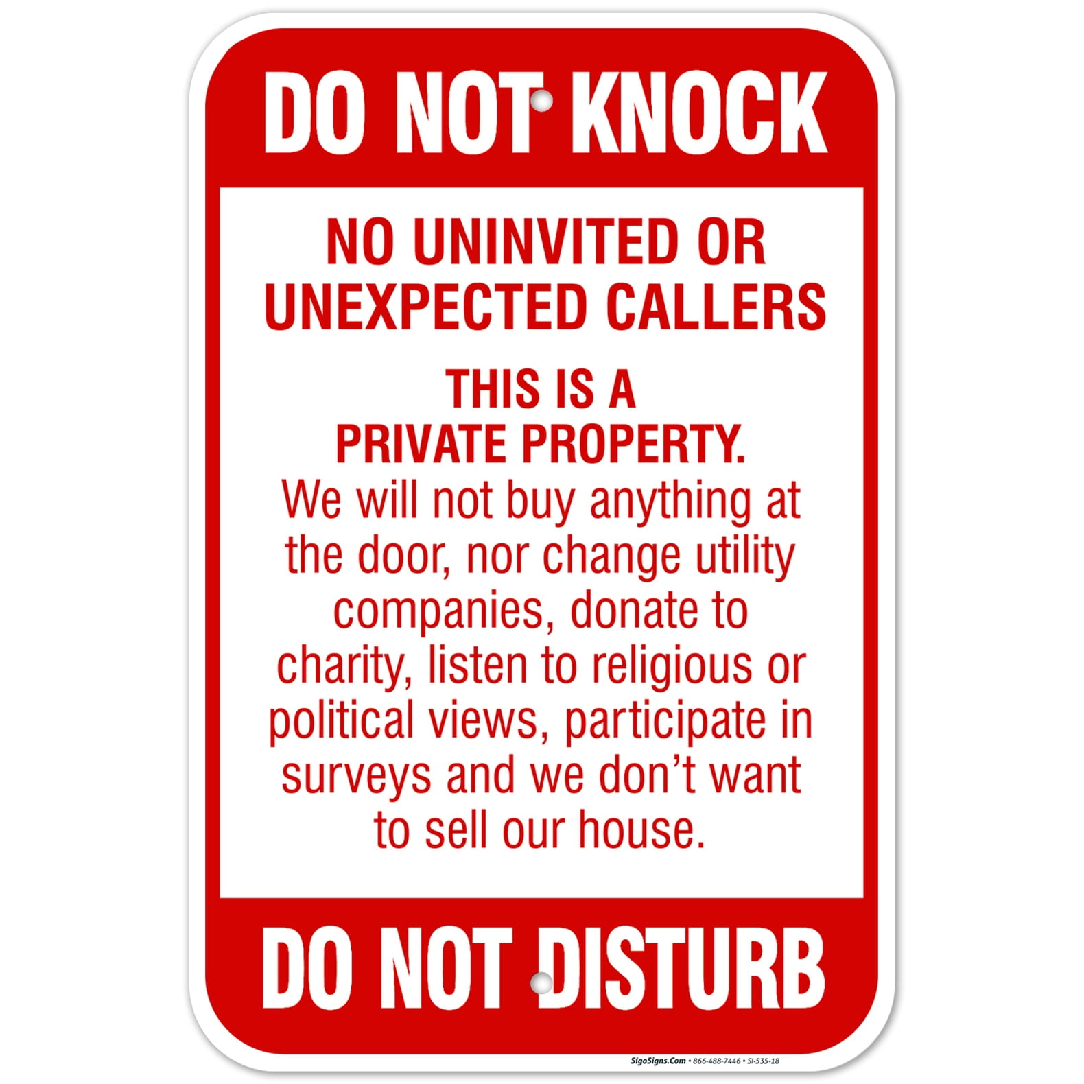 Do Not Knock Do Not Disturb Sign, No Soliciting Sign, - Walmart.com
