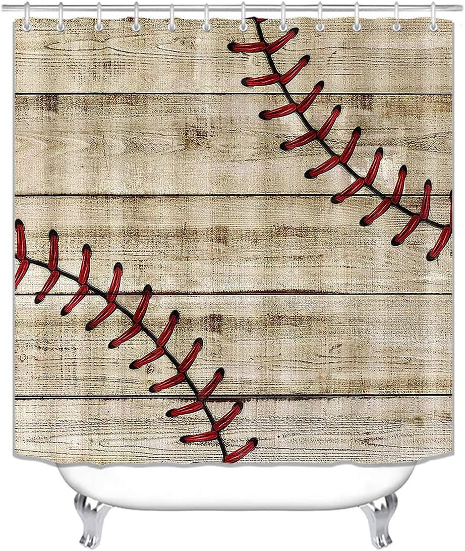 Sonernt Rustic Baseball Fabric Shower Curtain 72x72inch, American ...