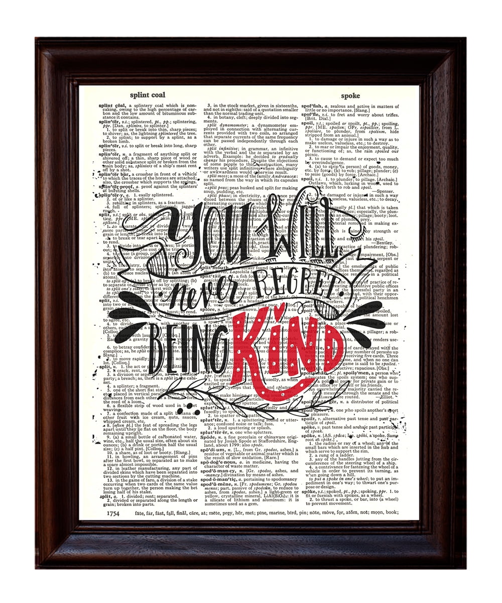 Typography - Be Kind - Dictionary Art Print Printed On Authentic ...