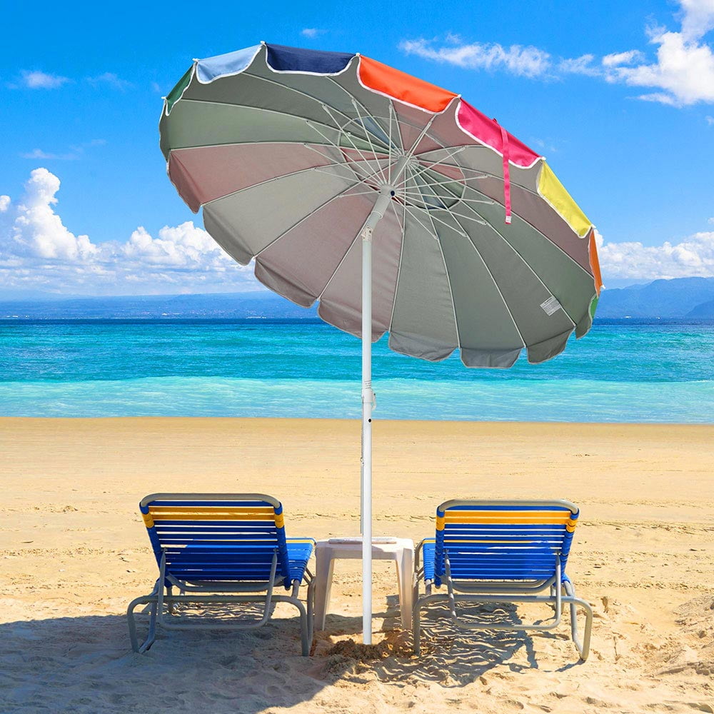 LAGarden 6 ft Metal Rainbow Beach Patio Umbrella 16 Rib Tilt Market ...