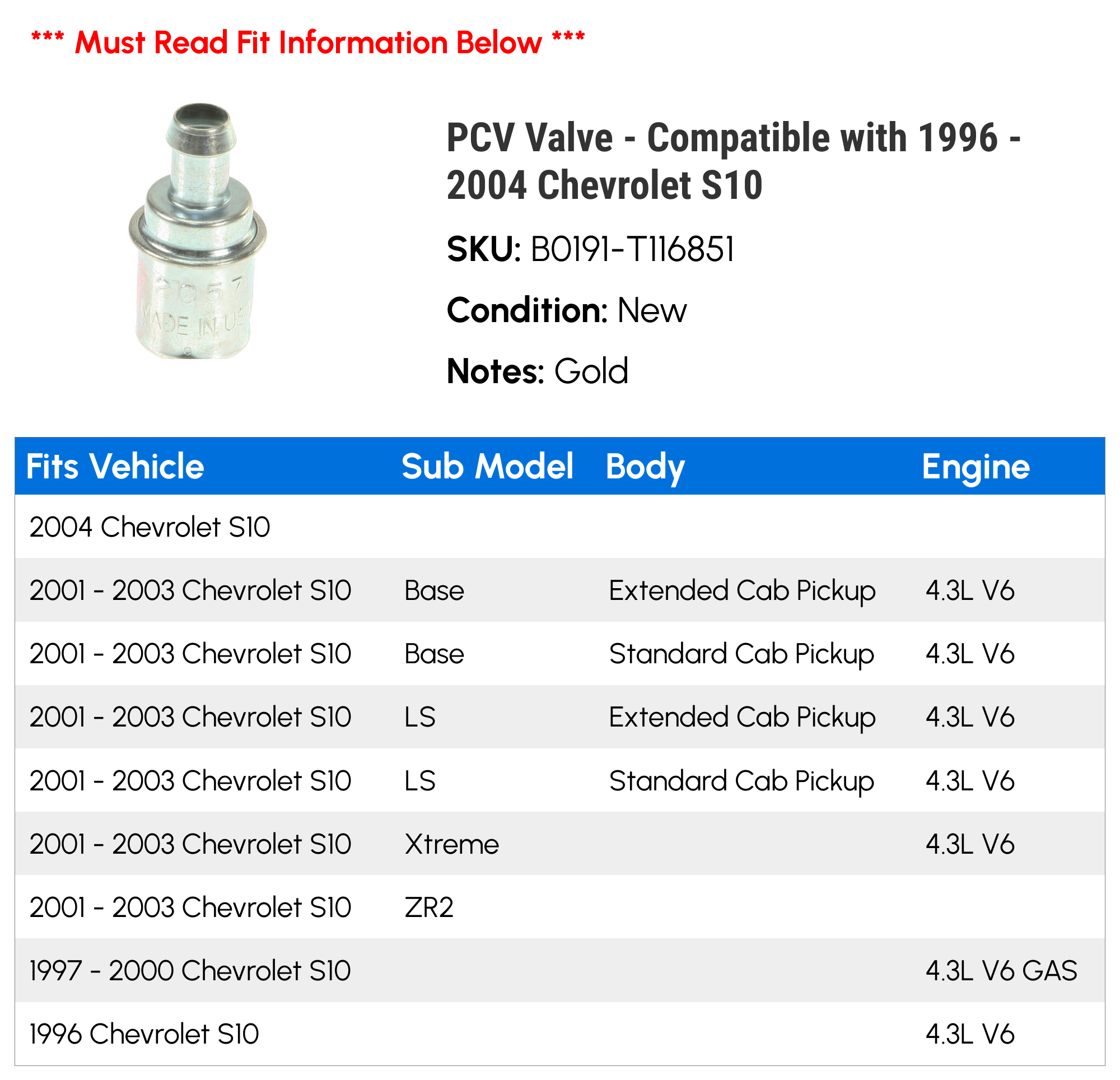 2000 Chevy S10 Pcv Valve