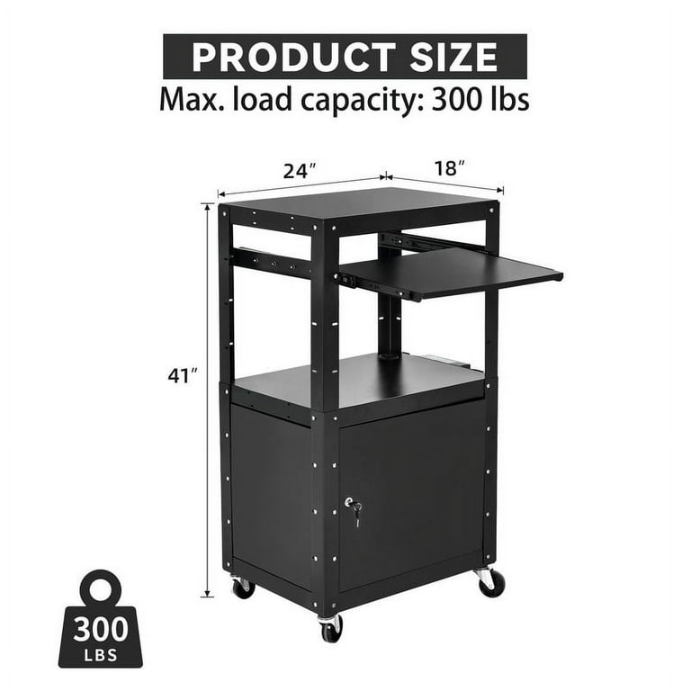 Av Cart Media Stand With Locking Cabinet - Adjustable Height Projector ...