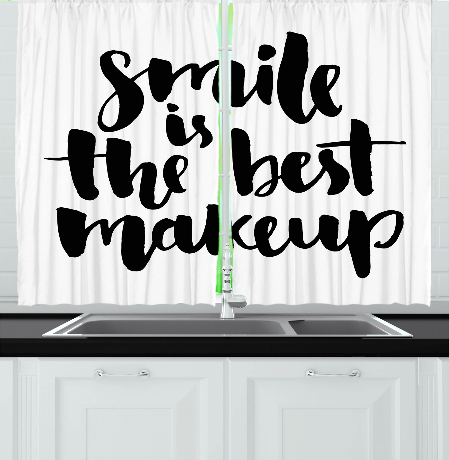 Quote Curtains 2 Panels Set, Smile is the Best Makeup Inspirational ...