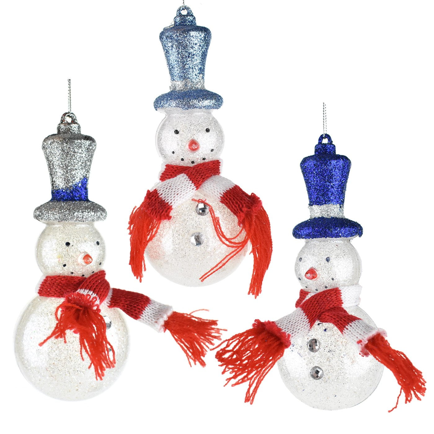 Glittered Snowman with Top Hats Christmas Ornaments, 6-1/2-Inch, 3 ...
