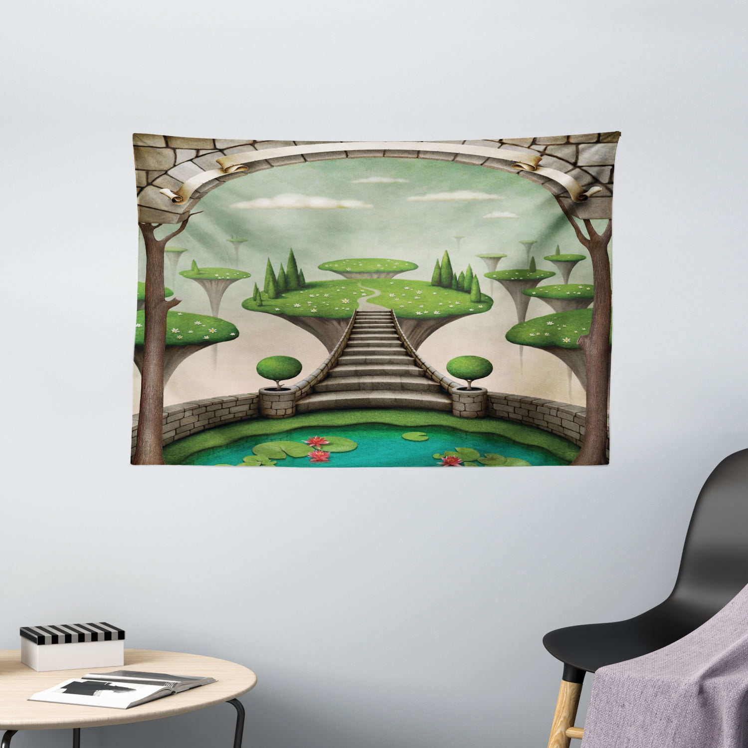 Fantasy Tapestry, Fairytale Landscape View with Hanging Islands and a ...