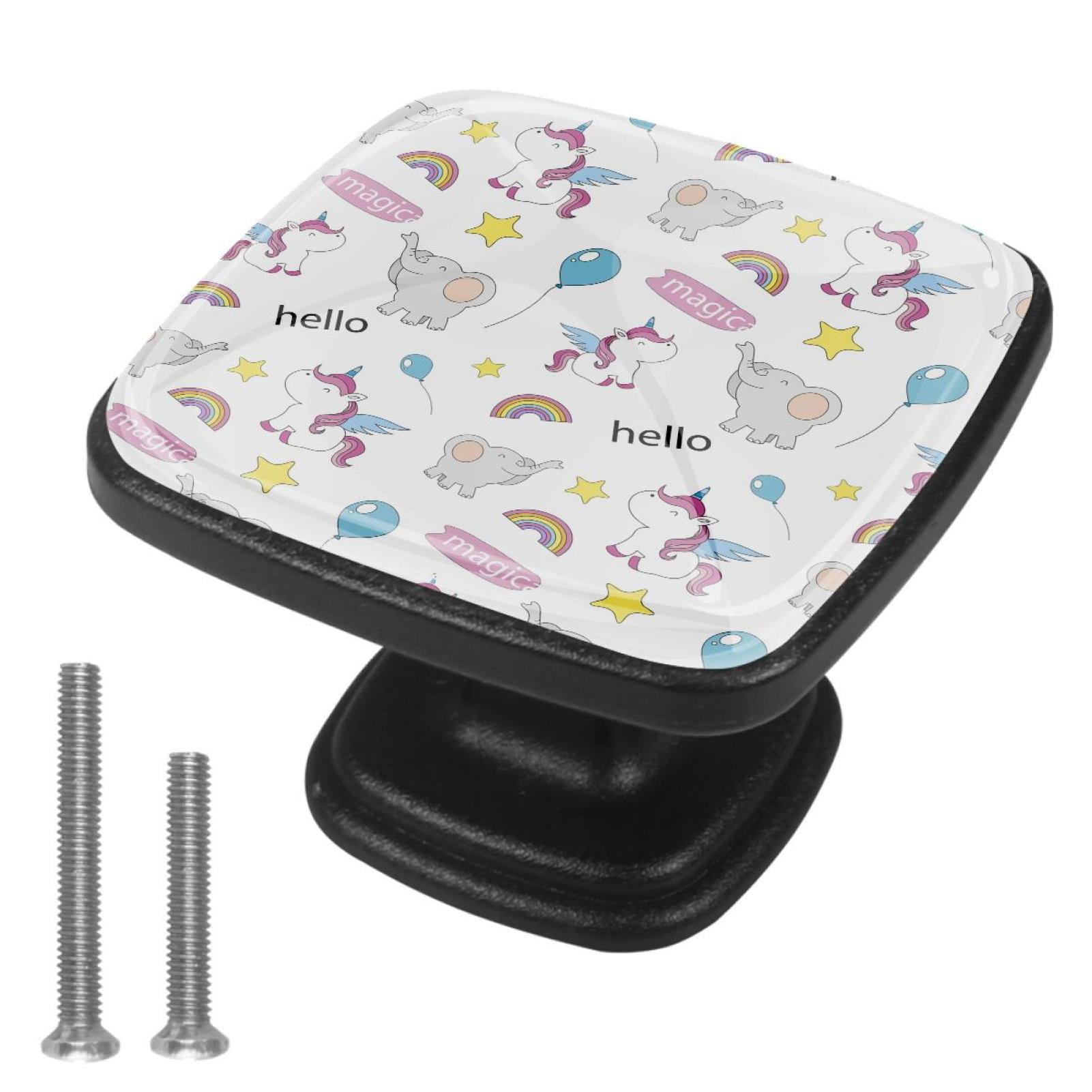 4 Pcs Cabinet Handle Drawer Pulls Unicorn Knobs with Screws Square ...