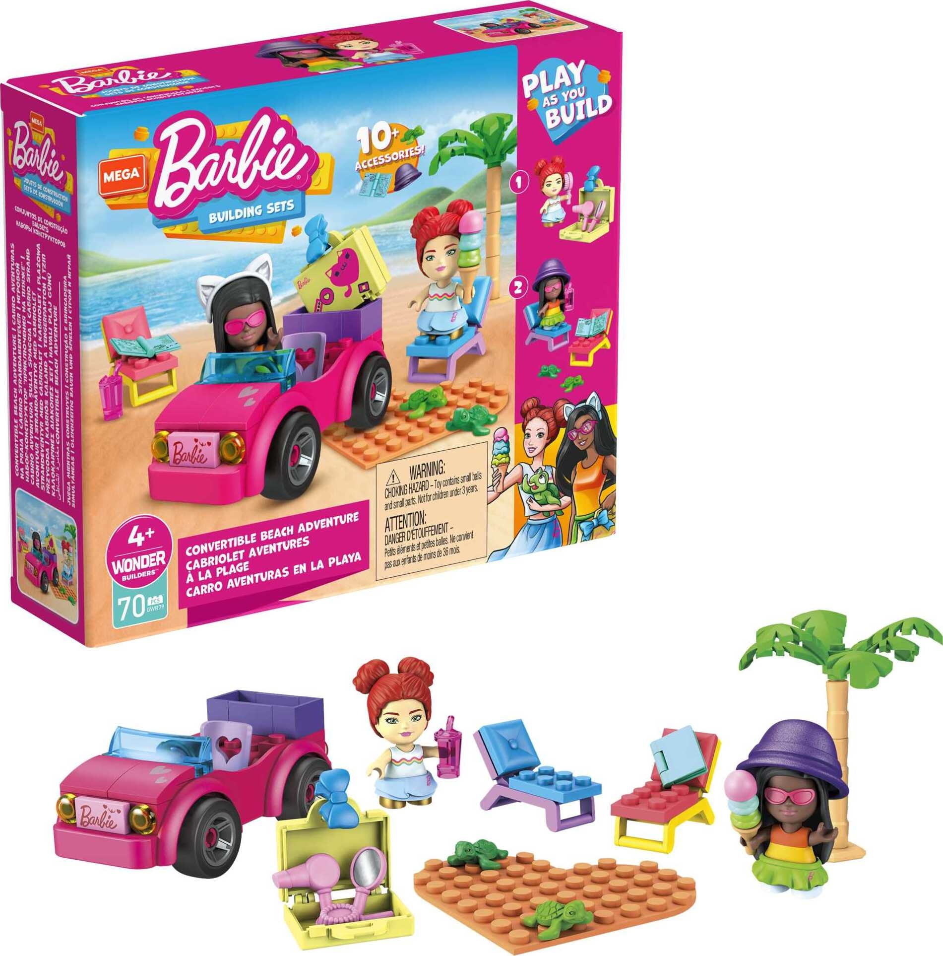 MEGA Barbie Building Toy Kit Covertible Beach Adventure with 2 Micro ...