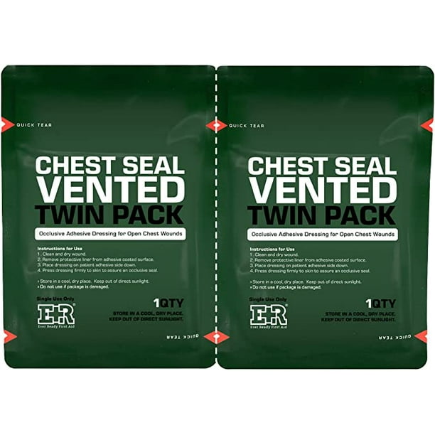 Ever Ready First Aid Vented Chest Seal with Quick Tear Twin Pack- 6.6 ...