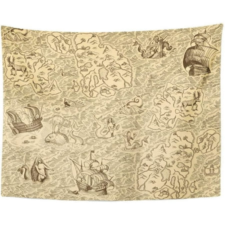 Tapestry Wall Hanging Historical Old Vintage Map with Islands Ships ...