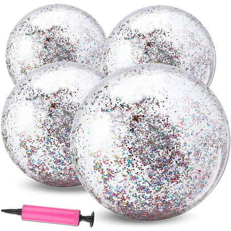 4 Pack Glitter Beach Balls Inflatable Confetti Sports Beach Balls ...