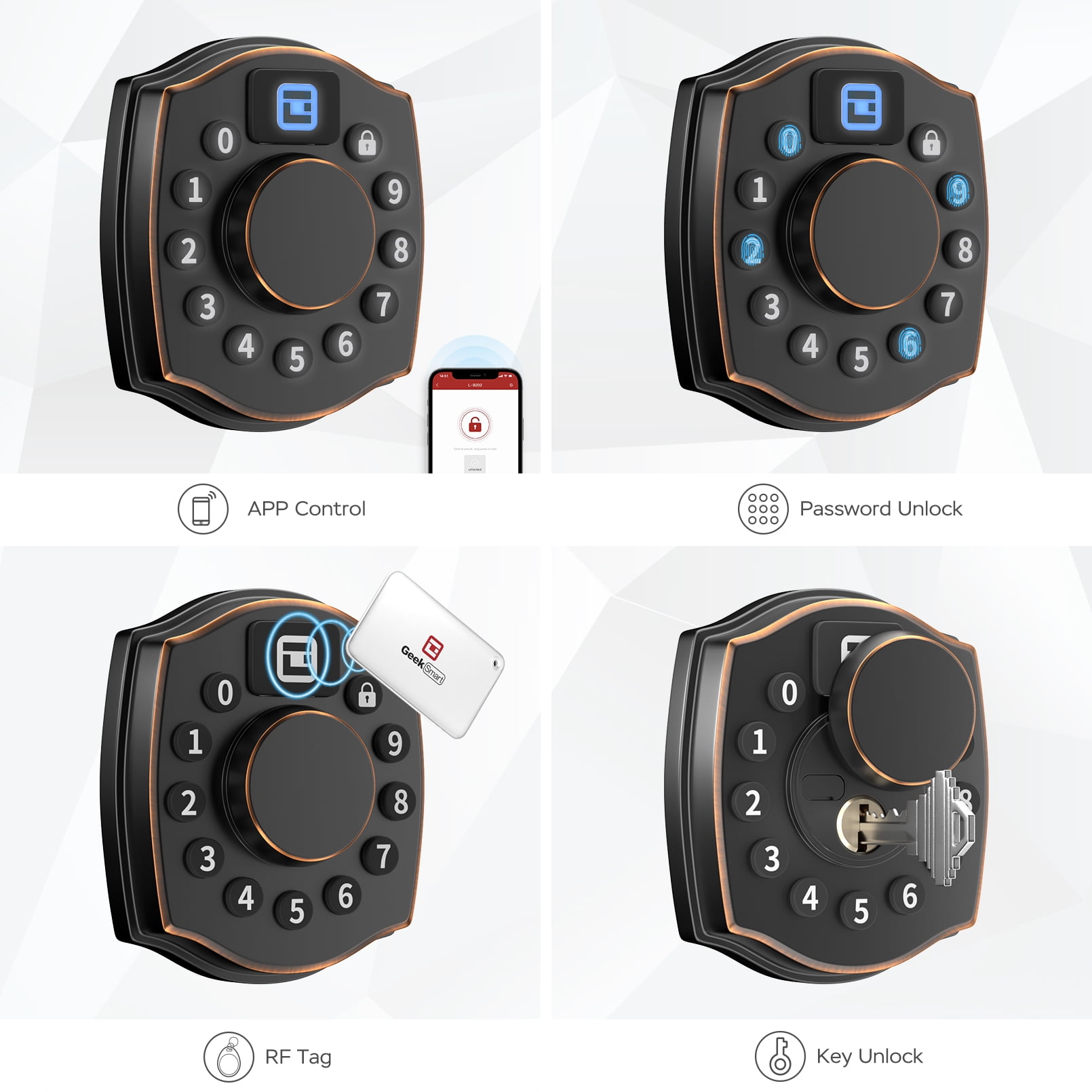 Buy Smart Door Lock, Geek 4-in-1 IP65 Waterproof Anti-Fog Keyless Entry ...