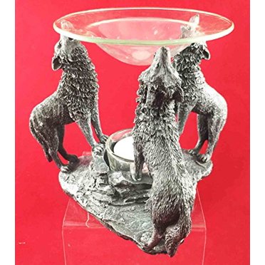 Ebros Moonlight Colorful Three Howling Wolves Oil Warmer Or Wax Tart ...