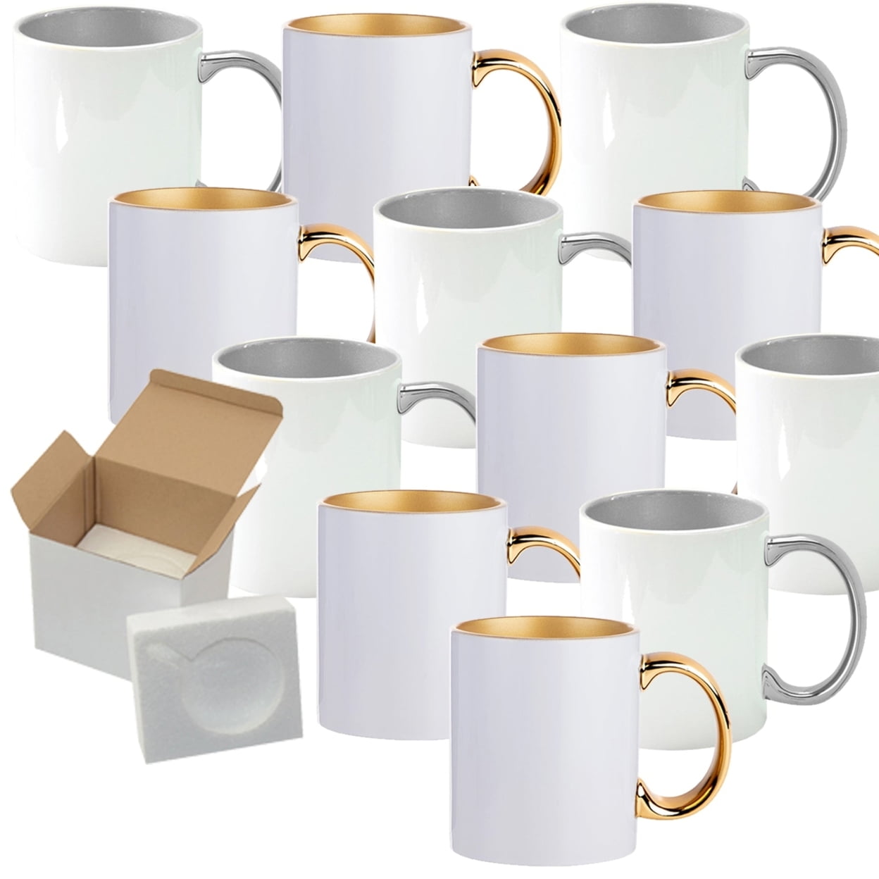 MUGSIE 12 Pack 11 oz. SILVER & GOLD Inner and Handle - Ceramic ...