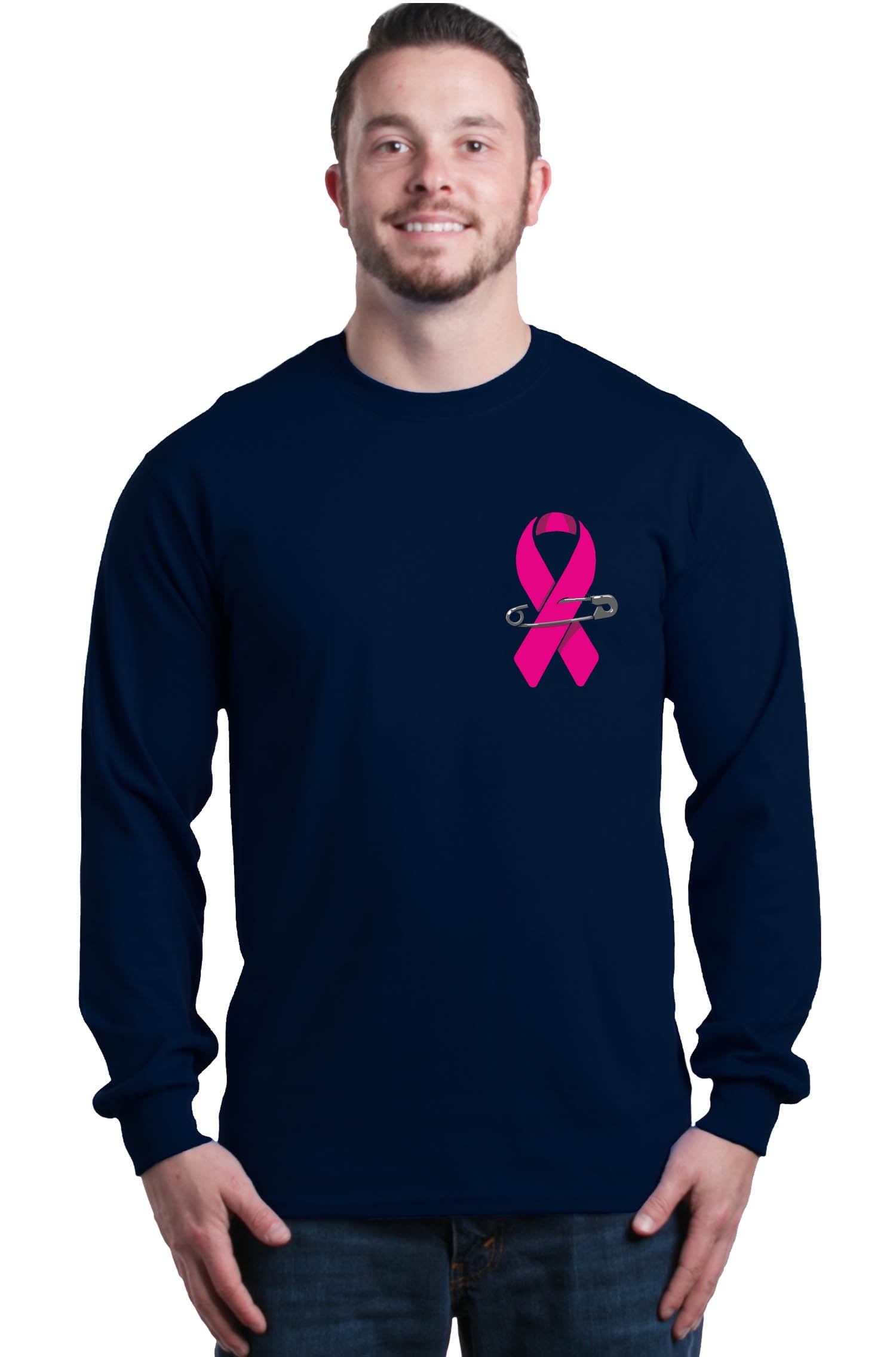 Shop4Ever Men's Pink Breast Cancer Ribbon Pin Breast Cancer Long Sleeve ...