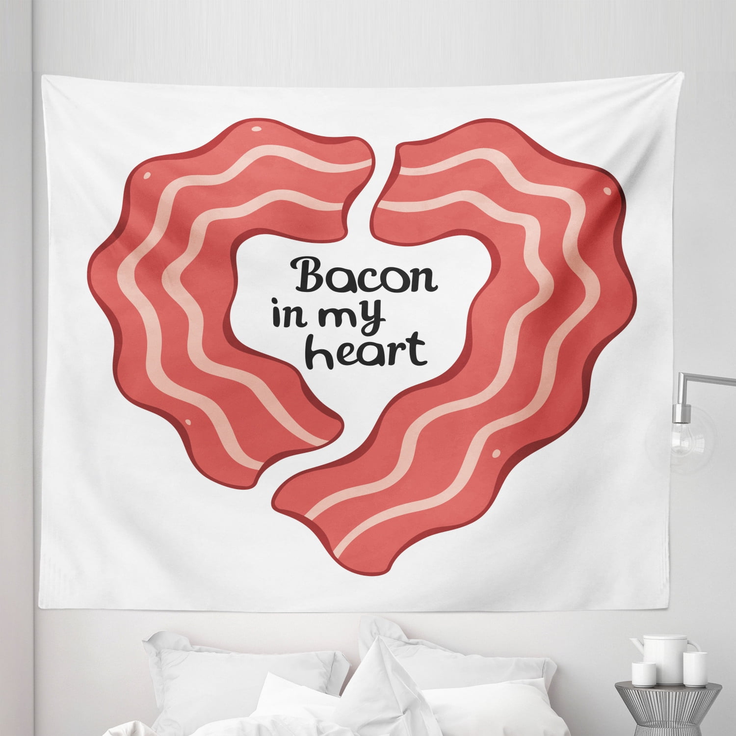 Bacon Tapestry, Yummy Delicious Fried Bacons in Heart Shape Form with ...