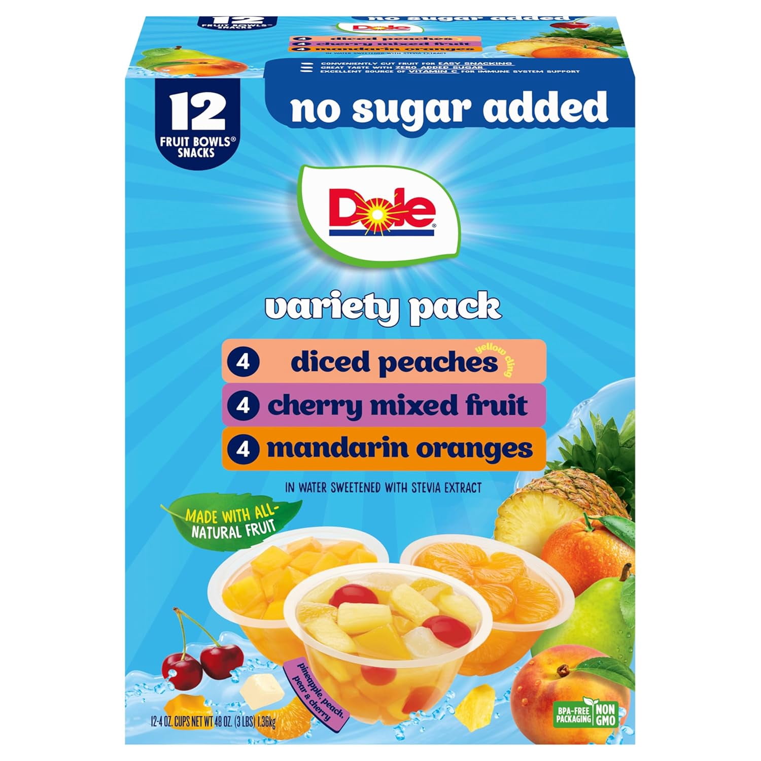 Diced Peaches, Mandarin Oranges, and Cherry Mixed Fruit with No Sugar ...