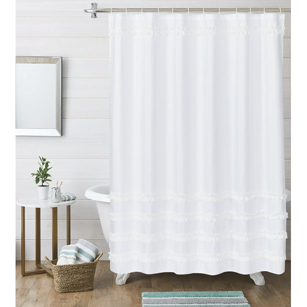 White Handmade Ruffle Shower Curtain Shabby Chic Farmhouse Style ...