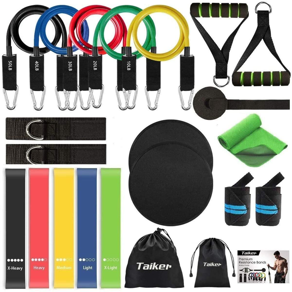 Exercise Resistance Bands Set 22pcs, Elastic Workout Bands with Handles ...