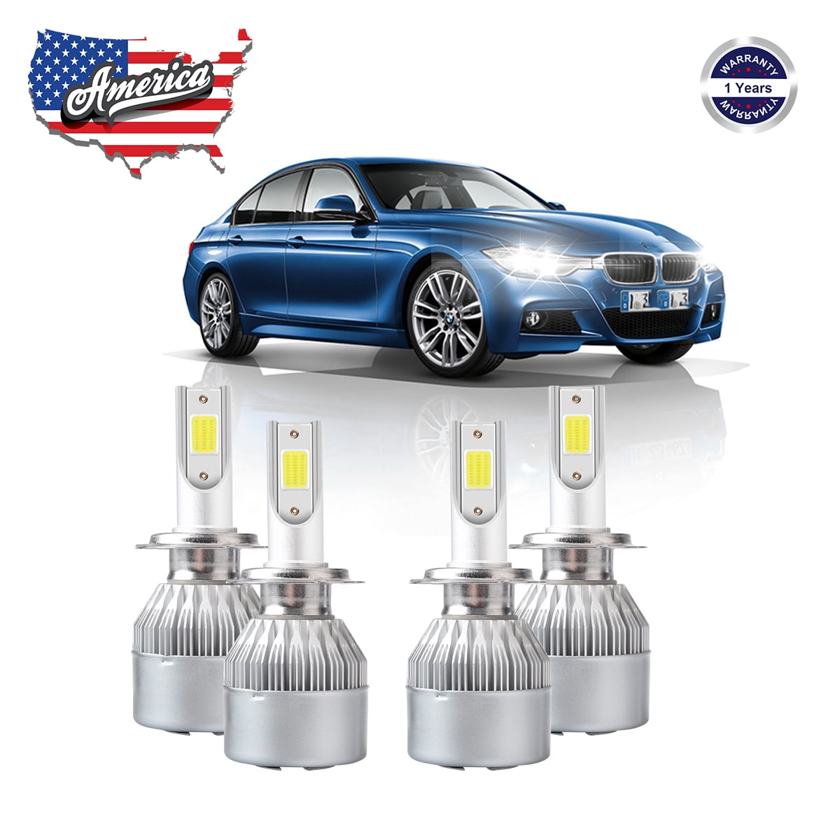 4x H7 LED Headlight Bulbs High and Low Beam Kits Fits BMW 3 Series 328i ...