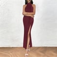 Ahabrexf Maxi Dresses for Women Sleeveless Neck Draped High Slit ...
