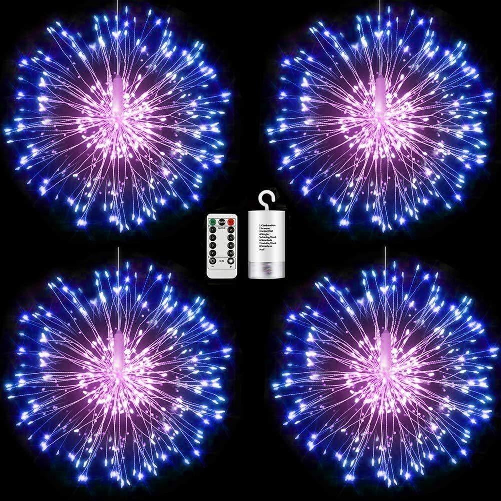 FOOING 4 Pack Firework Lights Starburst String Lights,Blue Pink ...