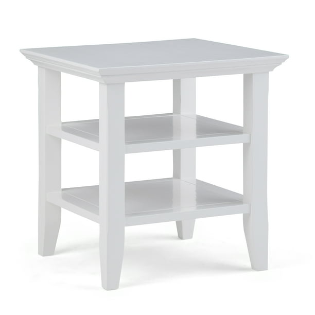 Acadian Solid Wood 19 inch Wide Square Rustic End Table in White ...