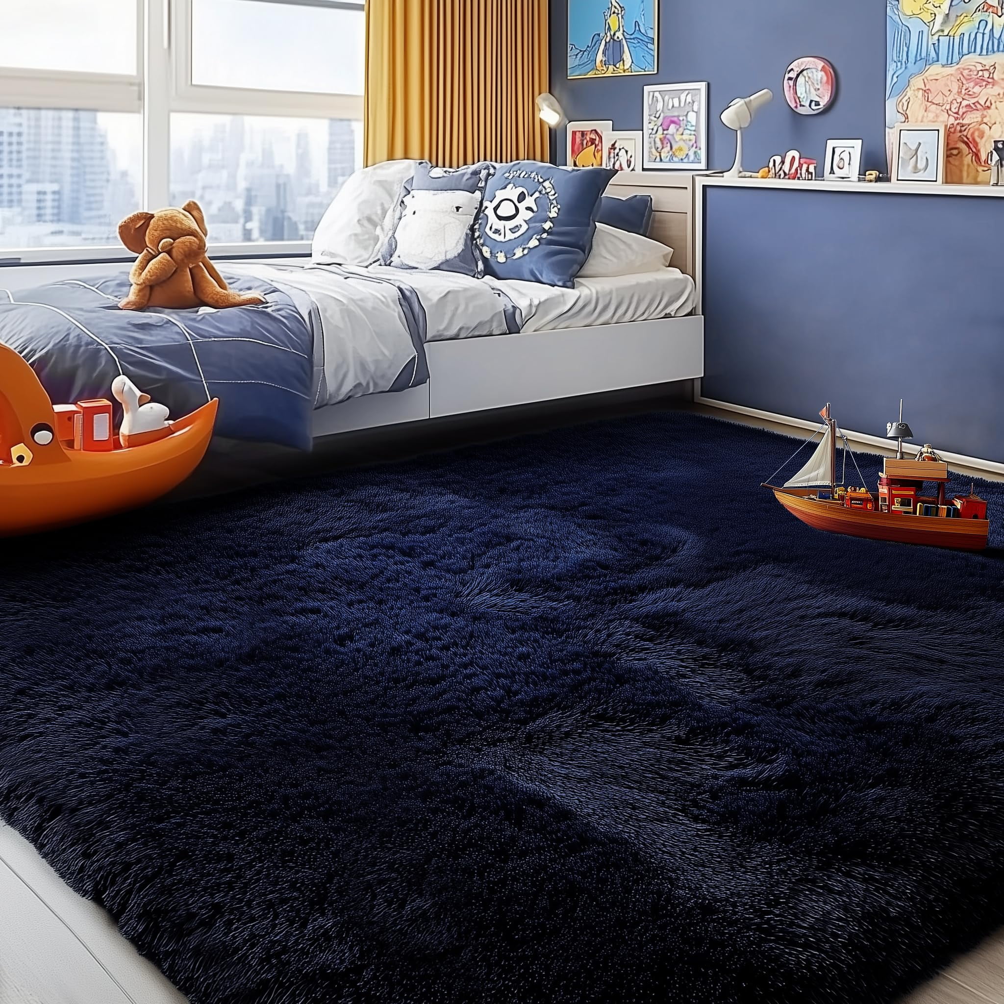 Alfombra PAGISOFE, azul marino, 122 x 183 cm, mullida y antideslizante ...