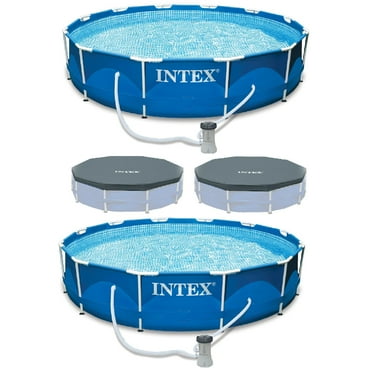 Intex 12 Ft x 30 Inches Metal Frame Set Above Ground Swimming Pool with ...