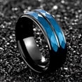 8mm Wide Unisex Blue Hammer Surface Inner Ring Black Tungsten Steel ...