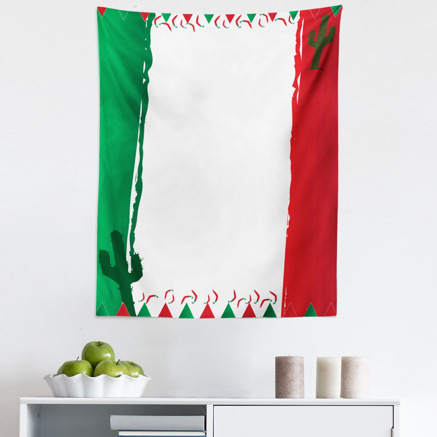Hispanic Tapestry, Mexican Themed Graphic in Flag Colors Cactus and ...