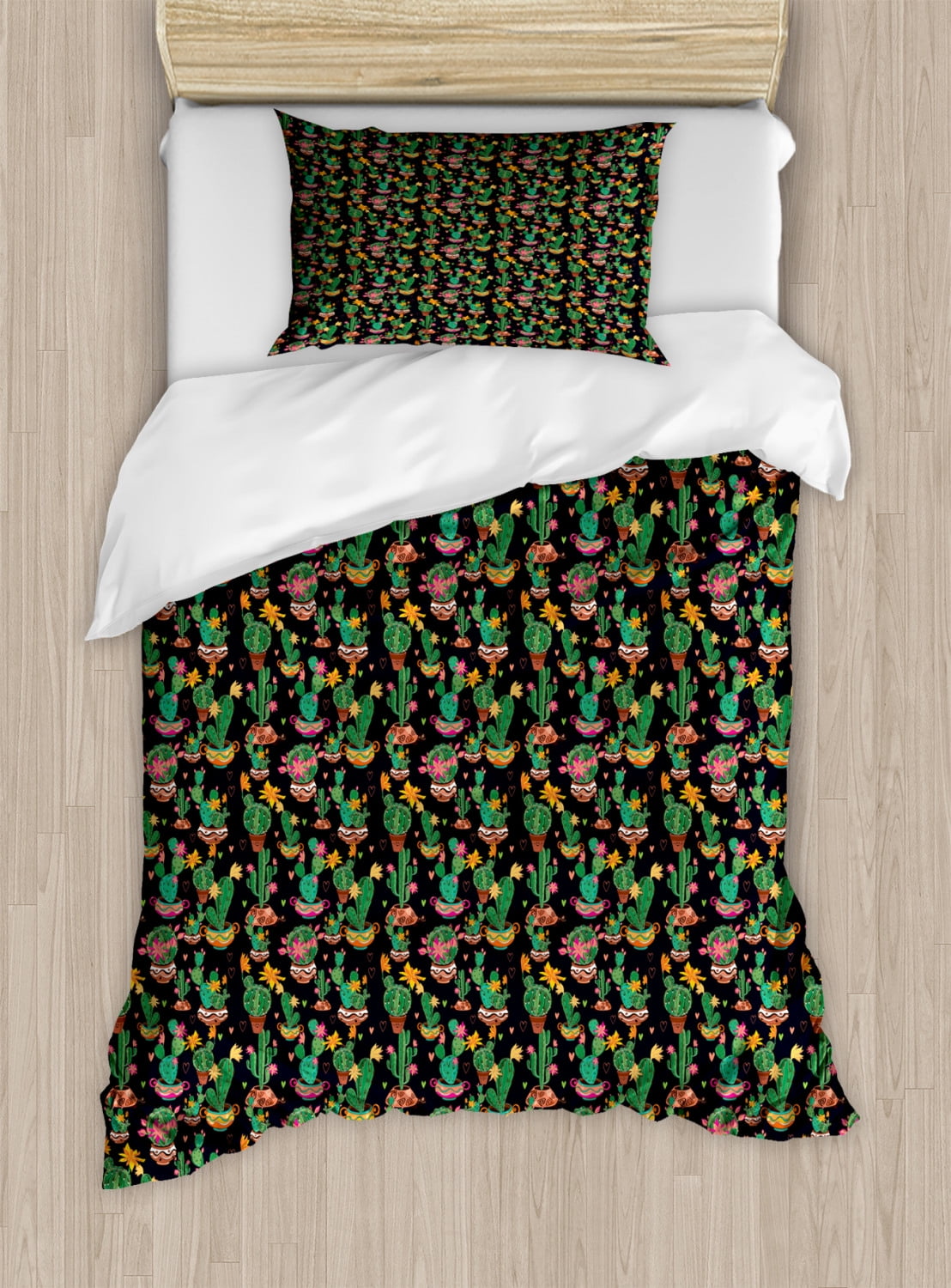 Cactus Print Duvet Cover Set Twin Size, Colorful Layout of Different ...