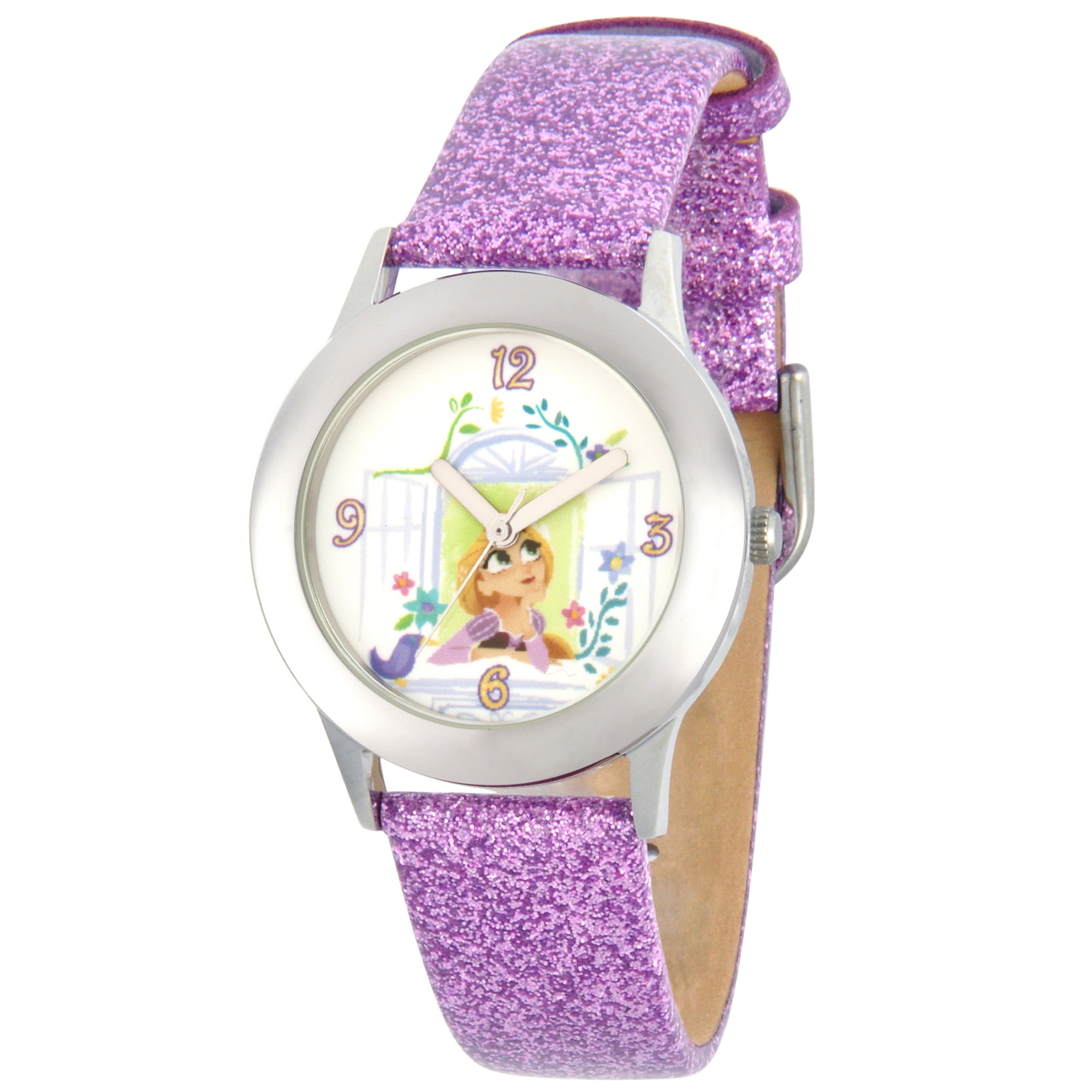 Disney Princess Rapunzel Girls'Stainless Steel Watch, Purple Glitter ...