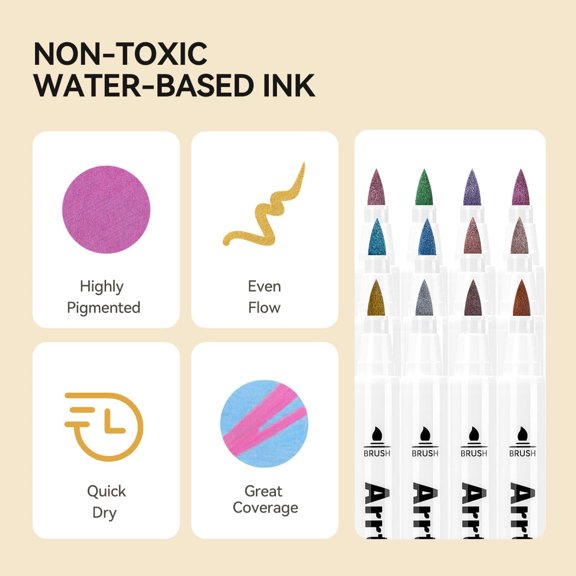 Arrtx 60 Colors Acrylic Paint Markers, Brush Tip Pens, Waterproof ...