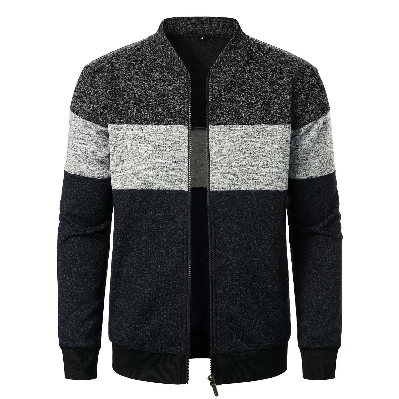 Click here for Wrkekc Jackets For Men No Hood Color Block Knit Zi... prices