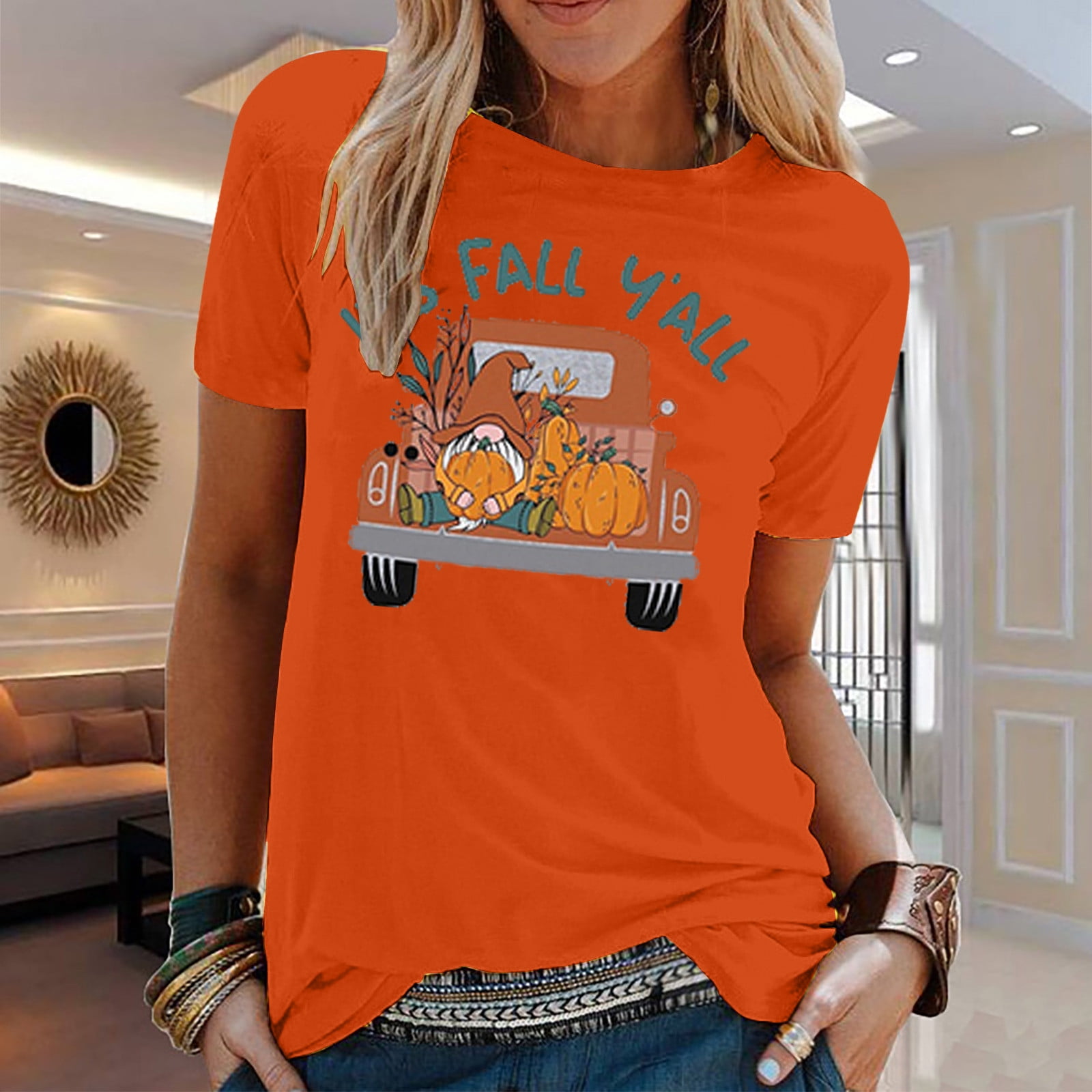 Zunfeo Womens Tops Casual- Crew Neck Happy Fall Yall Loose Funny Tops ...