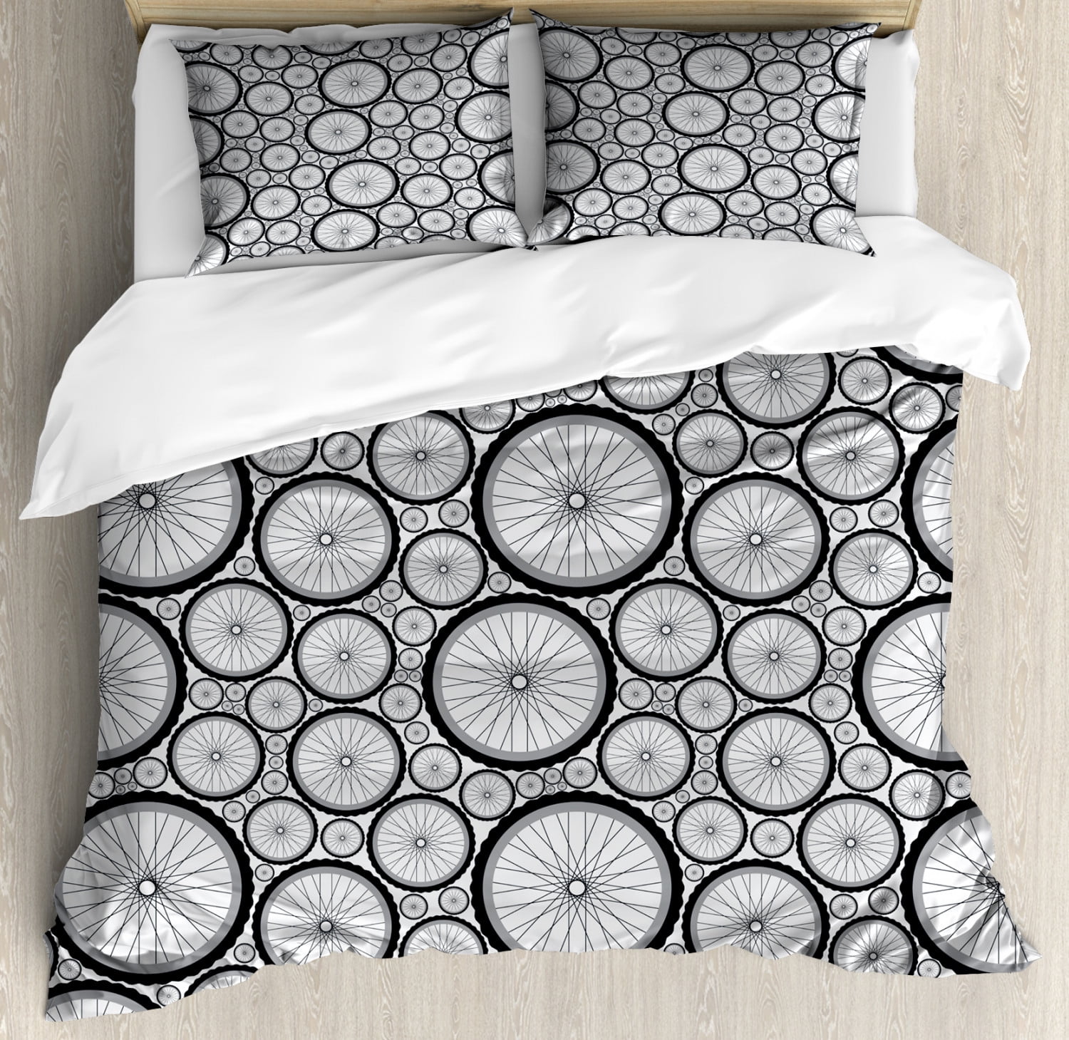 Bicycle Duvet Cover Set, Vintage Style Repeated Pattern Bike Wheels ...