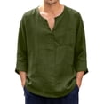 2026 Men's Solid Cotton Linen Henley Shirt V Neck 3/4 Sleeve Loose Fit ...