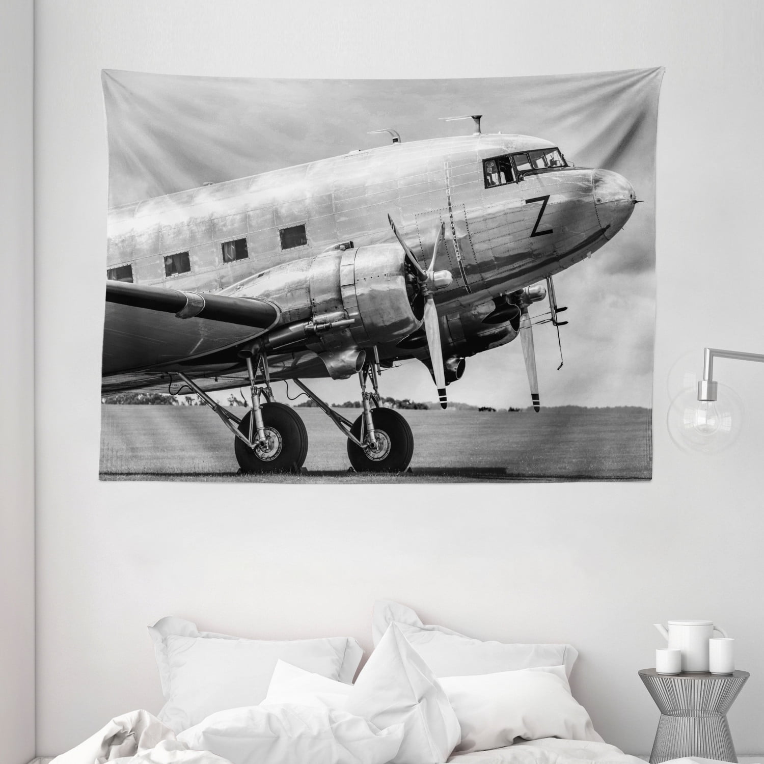 Vintage Airplane Decor Tapestry, Old Airliner Cockpit Antique Engine ...