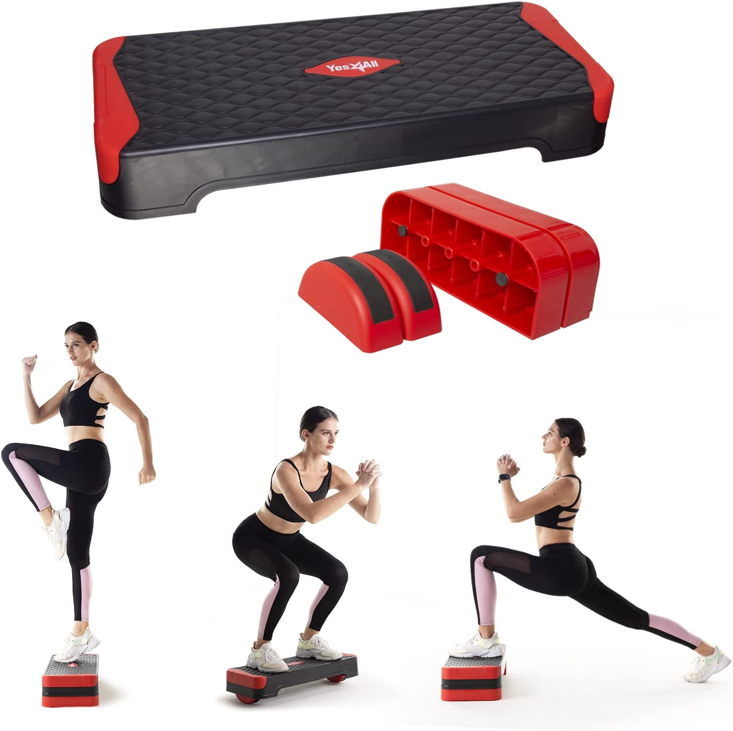 Yes4All Multifunctional Adjustable Aerobic Stepper, Extra Half Round ...