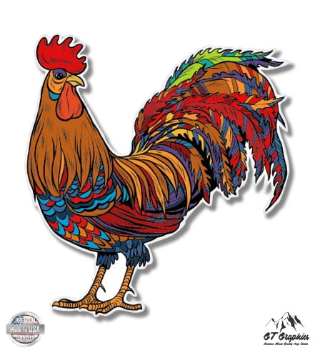 Colorful Rooster - 3" Vinyl Sticker - For Car Laptop I-Pad Phone Helmet ...