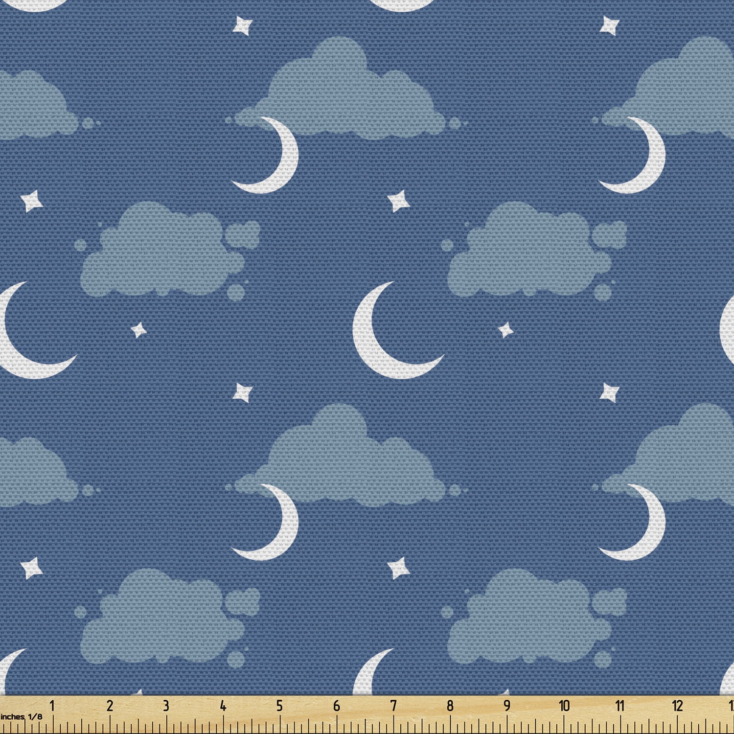Night Fabric by the Yard Upholstery, Moon Clouds Stars Illustration ...