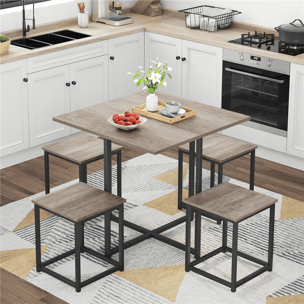 Yaheetech Industrial 5 Piece Dining Table Chair Set Gray Walmart