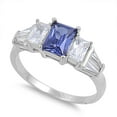 Three Stones Princess Center Simulated Tanzanite Cubic Zirconia Ring Sterling Silver 925 ...
