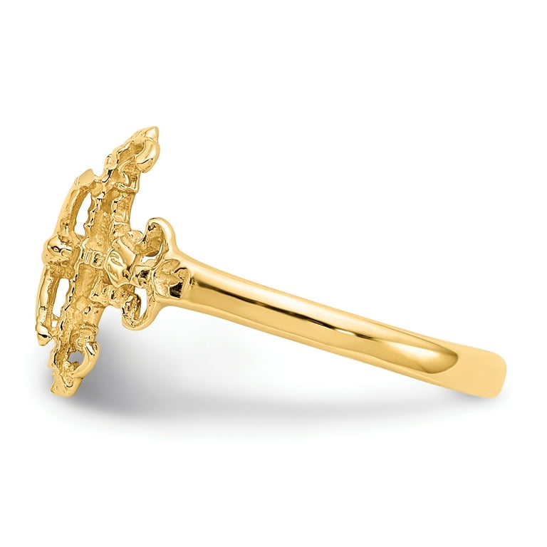 14K Yellow Gold Diamond Cut Women s Crucifix Ring