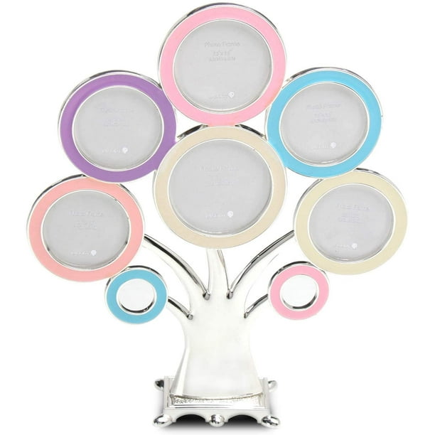 Antique Silver Family Tree with 7 Hanging Picture Frames Metal Table ...