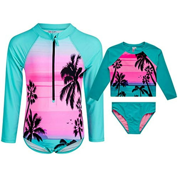 Girls' Rash Guard Set - 3 Piece UPF 50+ Bathing Suit Set, Size 2 ...