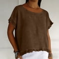 AKOEE Cotton Linen Tops for Women Ruffle Details Cute Summer Casual ...