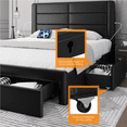Topeakmart Queen Platform Bed Frame with Headboard, Leather, 3 Drawers & USB Ports, Black ...