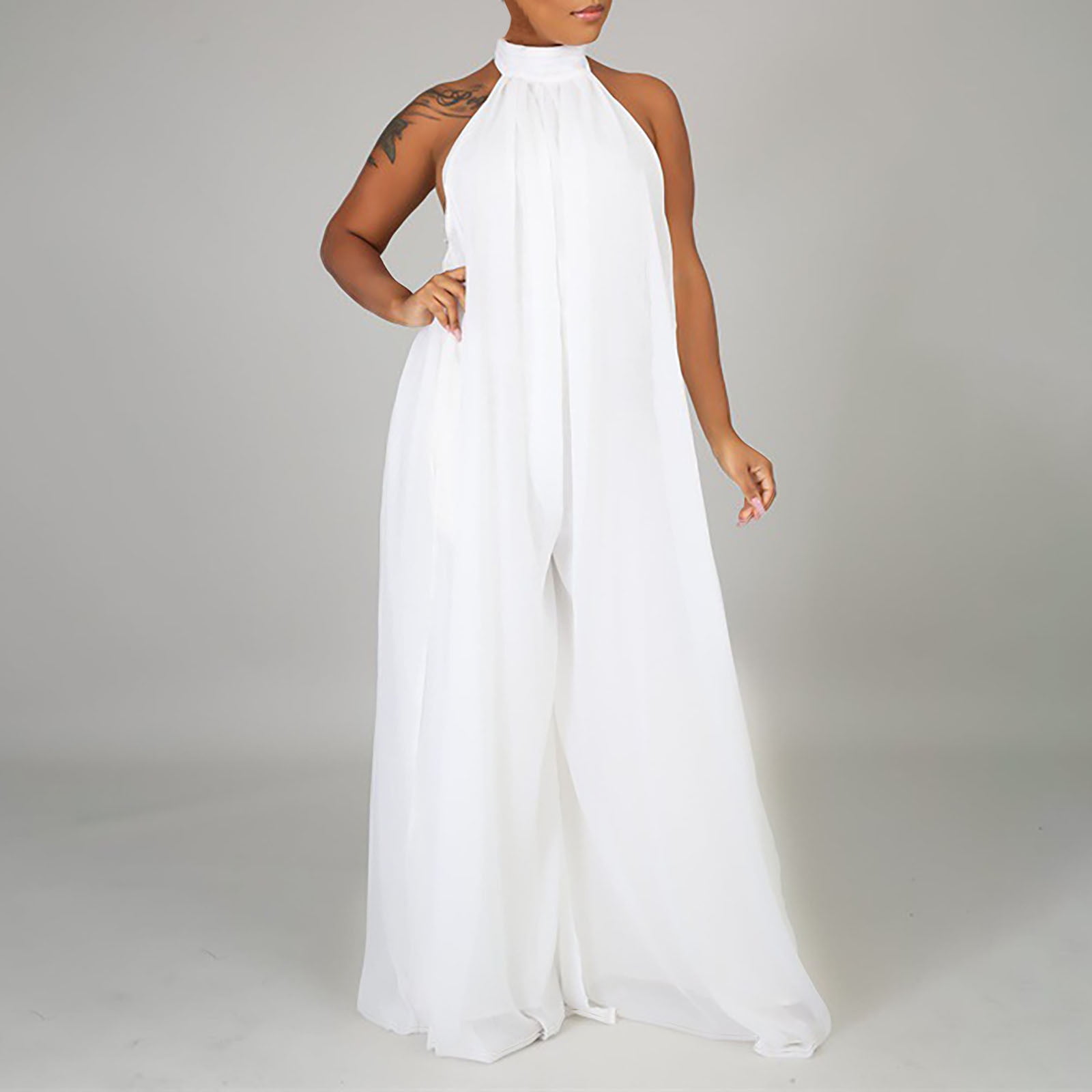 symoid Womens Jumpsuit- Sleeveless Solid Halter Neck Jumpsuit Casual ...