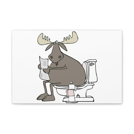 Moose Reading Newspaper On Toilet Funny Canvas Wall Art for Home Decor ...